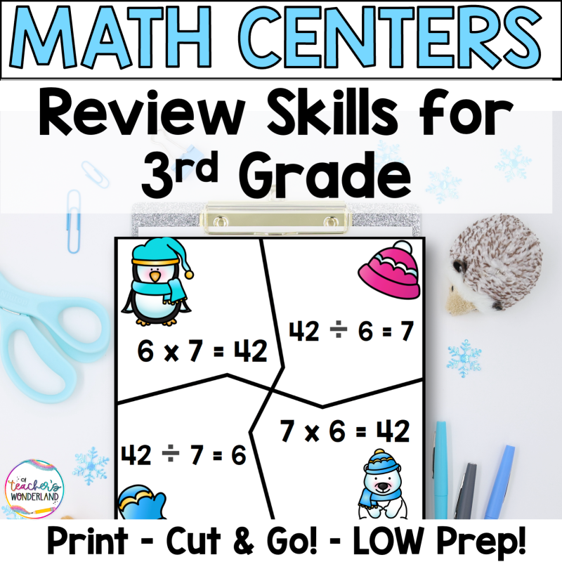 3rd Grade Winter - January - Math Centers - Math Games - Low Prep ...