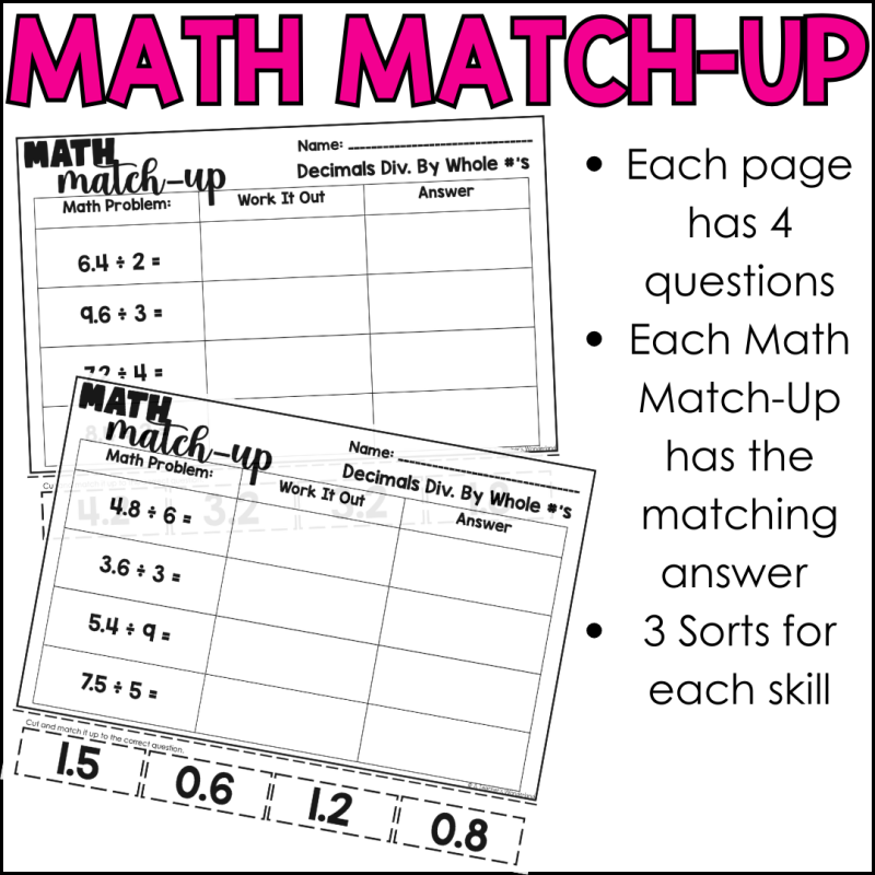Decimals Division Math Sorts - Math Centers Review Interactive Notebook ...